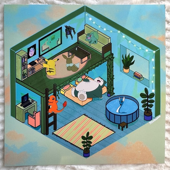 Pokemon | Art | Pokmon Isometric Room Digital Art Print Pikachu ...